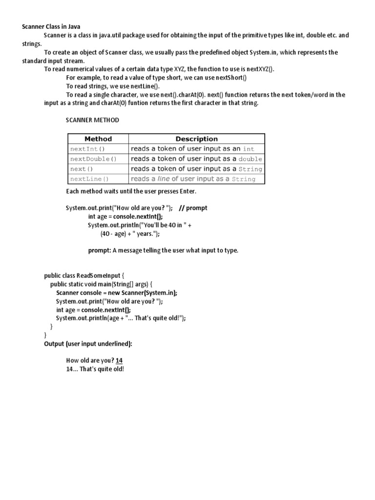 Scanner Class in Java | PDF | Control Flow | Data Type