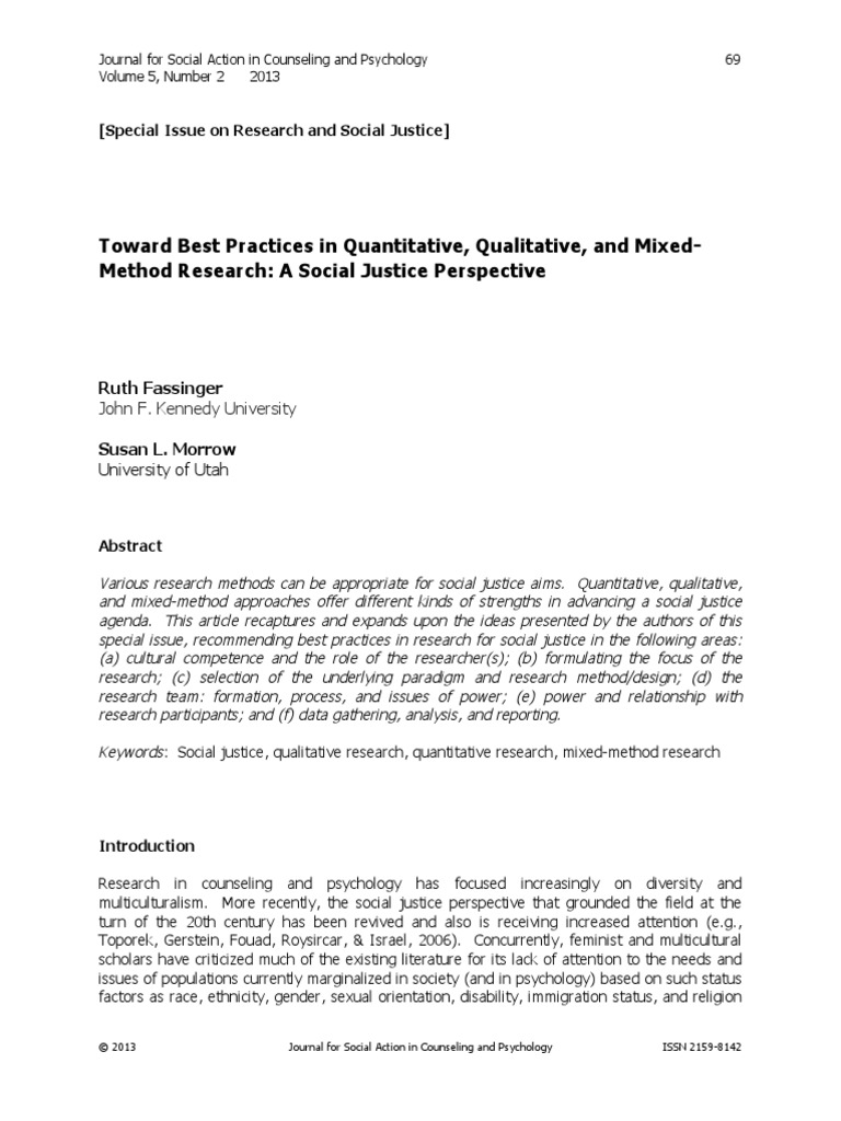 Toward Best Practices in Quantitative, Qualitative, and Mixed-Method ...