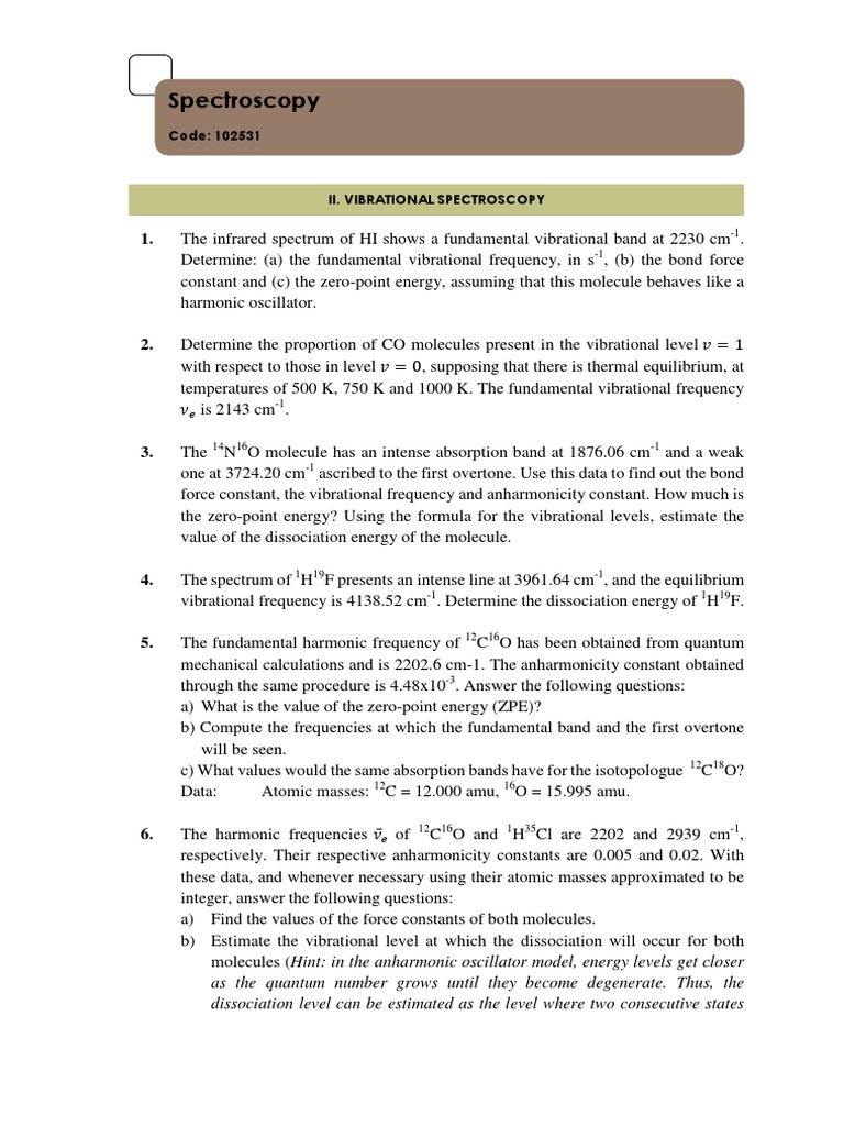 Spectroscopy ExerciseCollection Unit 2 | PDF | Infrared Spectroscopy ...