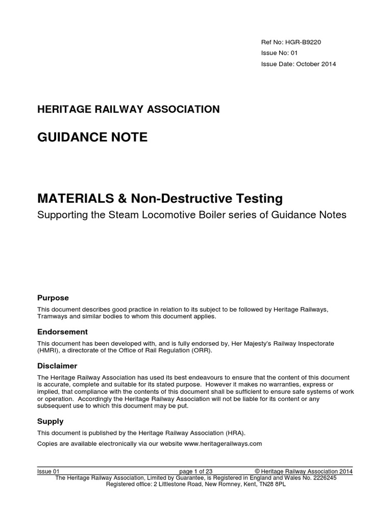 Guidance Note: Heritage Railway Association | PDF | Deformation ...