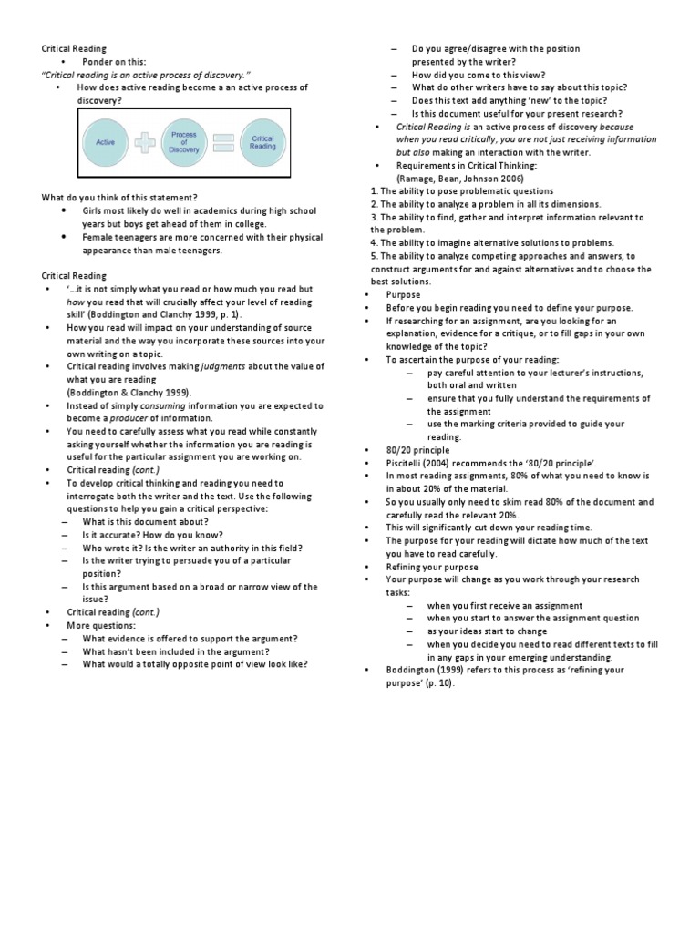 Critical Reading as an Active Process of Discovery: Developing Critical ...