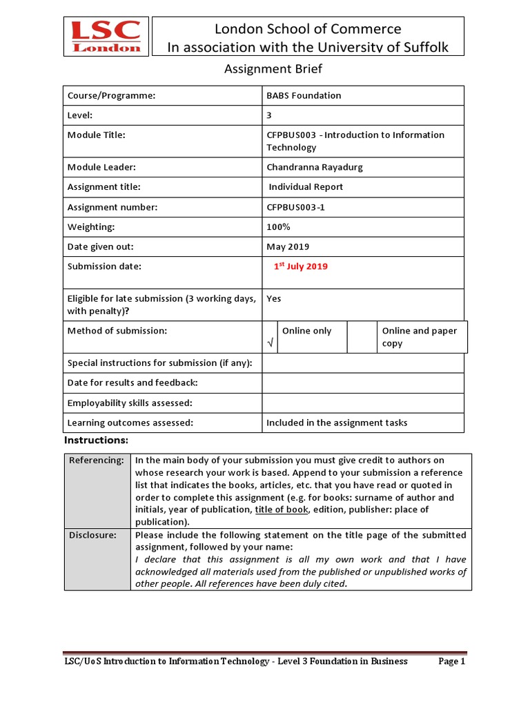 UoS Business Foundation S2-IIT Assignment May 2019 | PDF | Competence ...