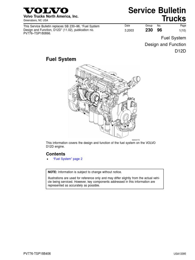 Volvo D12 Fuel System Overview | PDF | Fuel Injection | Engines