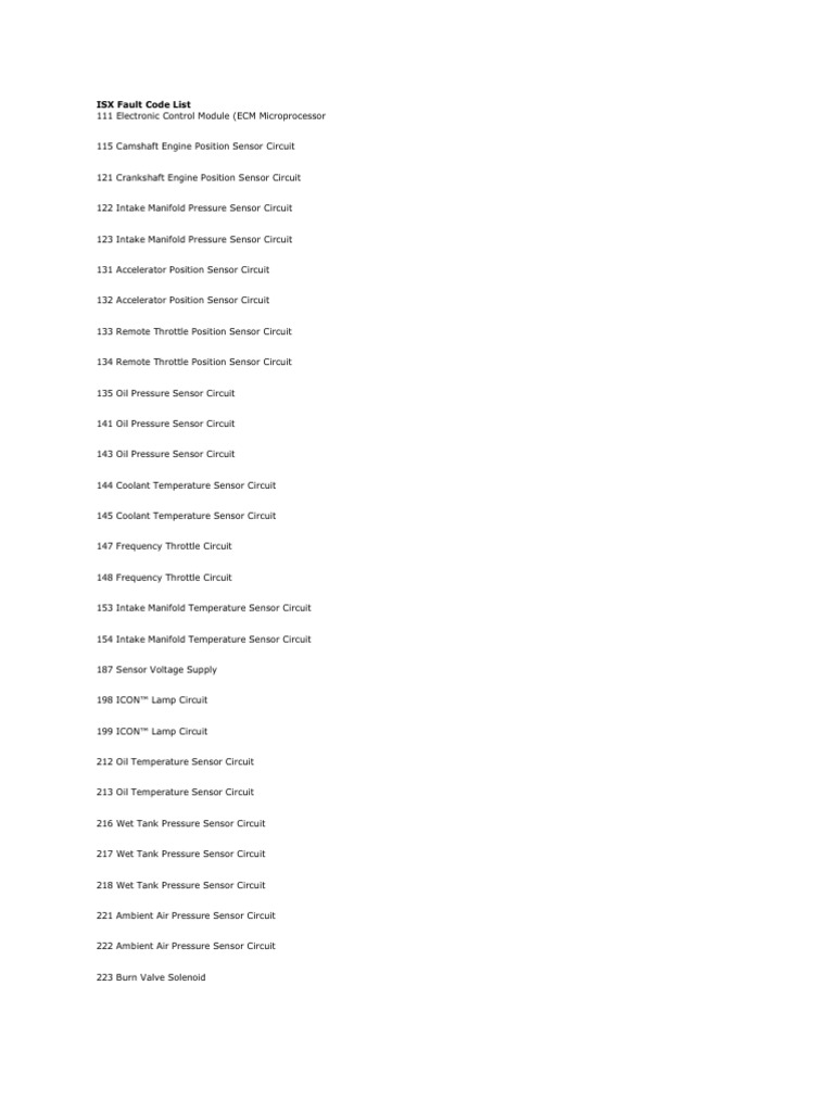 ISX Fault Code List Throttle Switch