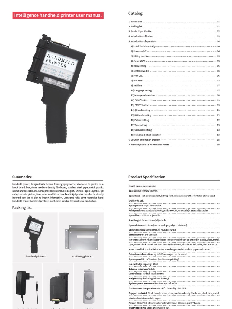 Handheld Printer Manual | PDF | Printer (Computing) | Media Technology