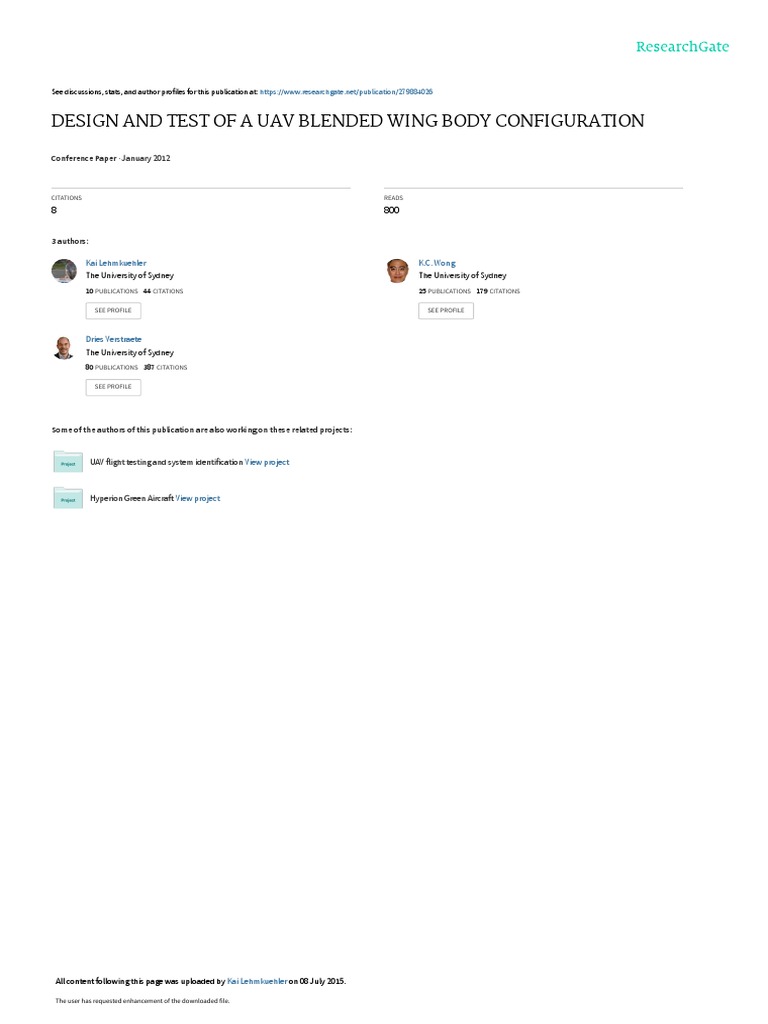 Design and Test of A Uav Blended Wing Body Configuration: January 2012 ...