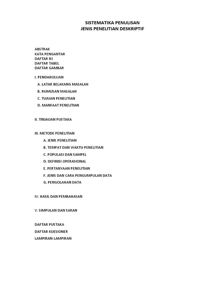 Sistematika Penulisan Penelitian Deskriptif | PDF