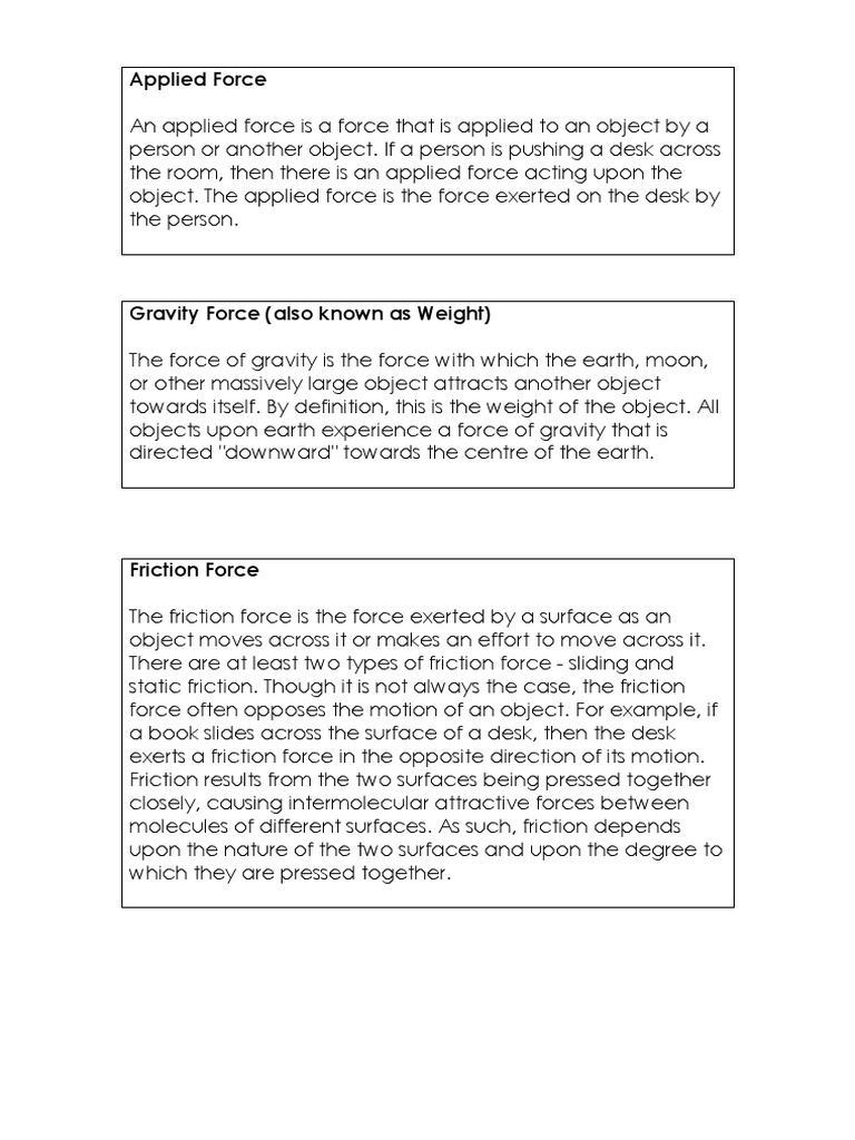 Force Flash Cards | PDF | Tension (Physics) | Friction