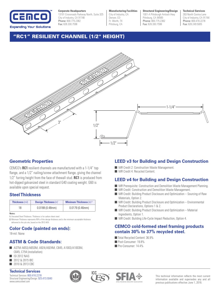 RC-1 Resilient Channel | PDF | Leadership In Energy And Environmental ...