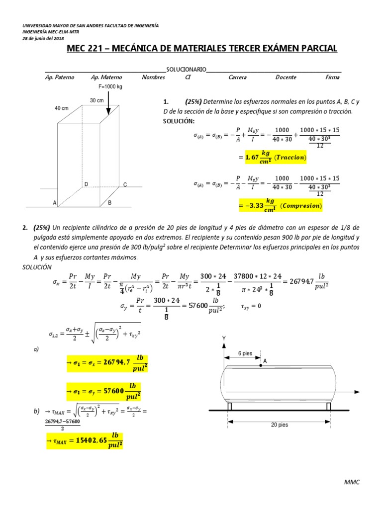 Terer Parcial Mec 221 1.2018 - Cosol-1 | PDF | Física Aplicada e ...