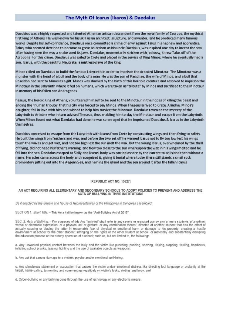 The Myth of Icarus | PDF | Minotaur | Orpheus