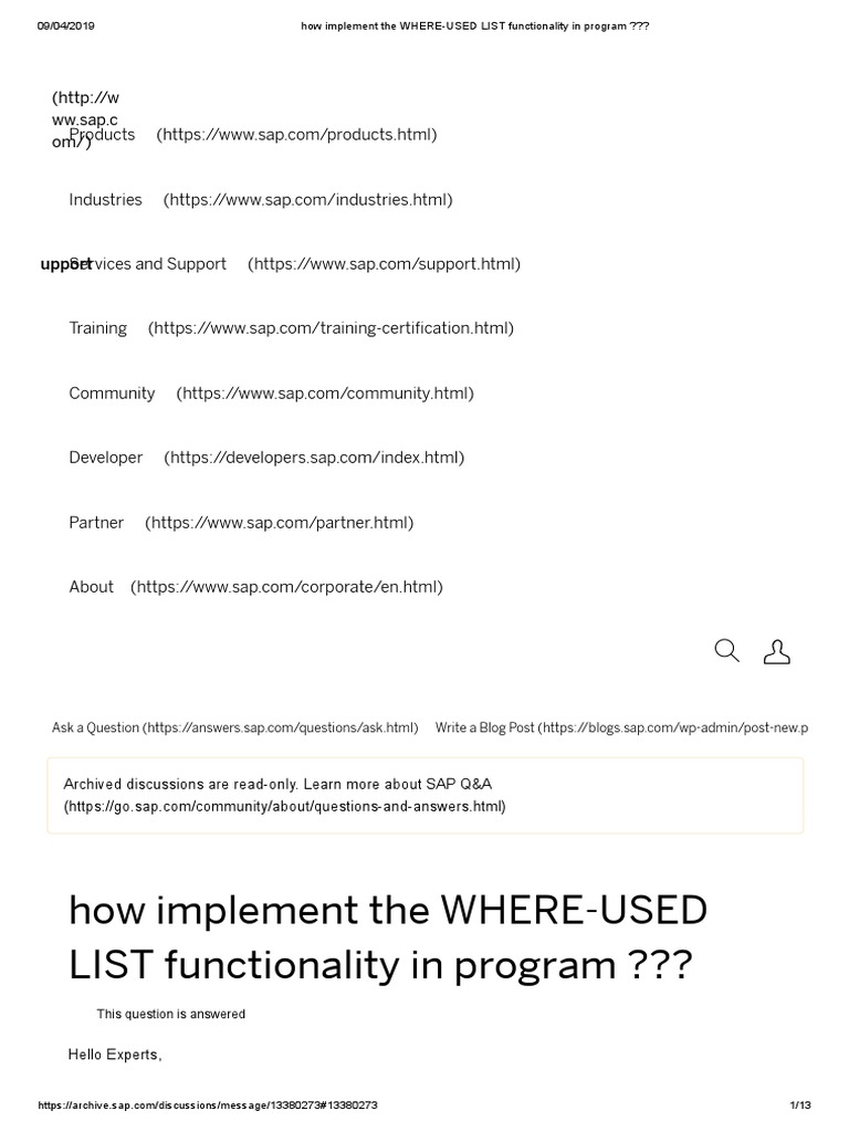 How Implement The WHERE-USED LIST Functionality in Program | PDF | C ...