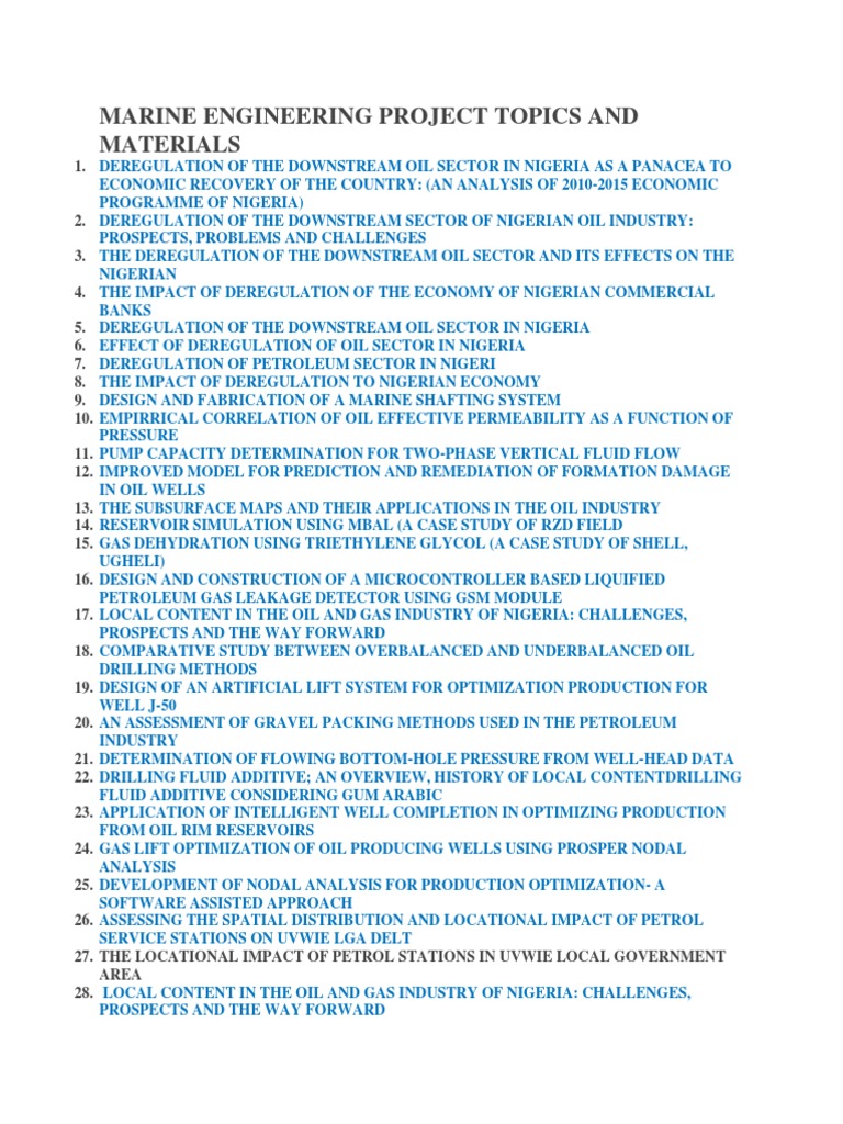 Marine Engineering Project Topics and Materials | PDF | Oil Well ...