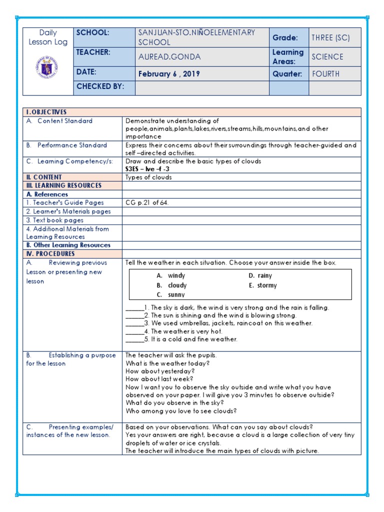 Grade 3 COT Science Q4 | PDF | Cloud | Learning