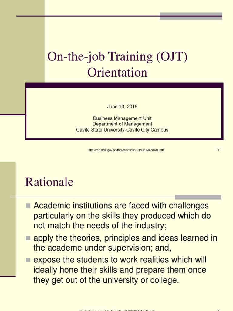 On-The-Job Training (OJT) Orientation | PDF | Behavior Modification | Cognition