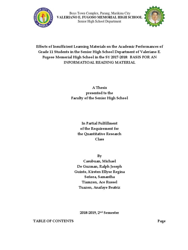 Effects of Insufficient Learning Materials On The Academic Performances ...