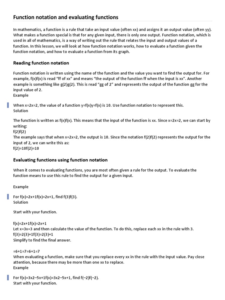 Function Notation and Evaluating Functions | PDF | Function ...