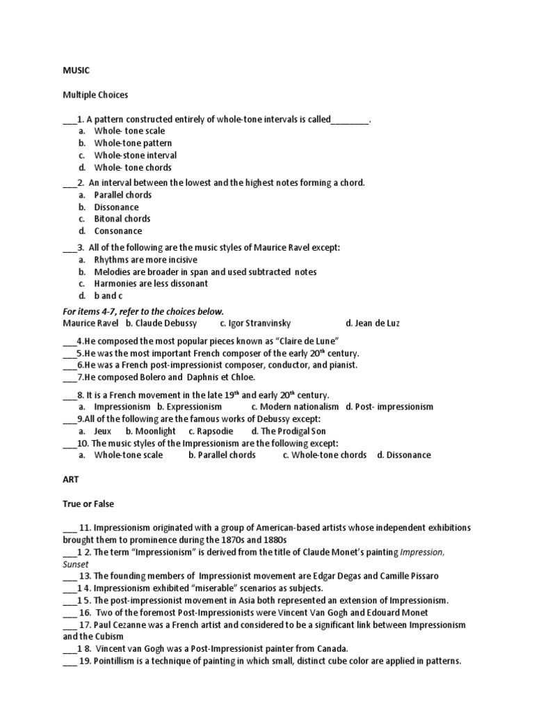 MAPEH 10 Montly Test | PDF | Impressionism | Medical Diagnosis