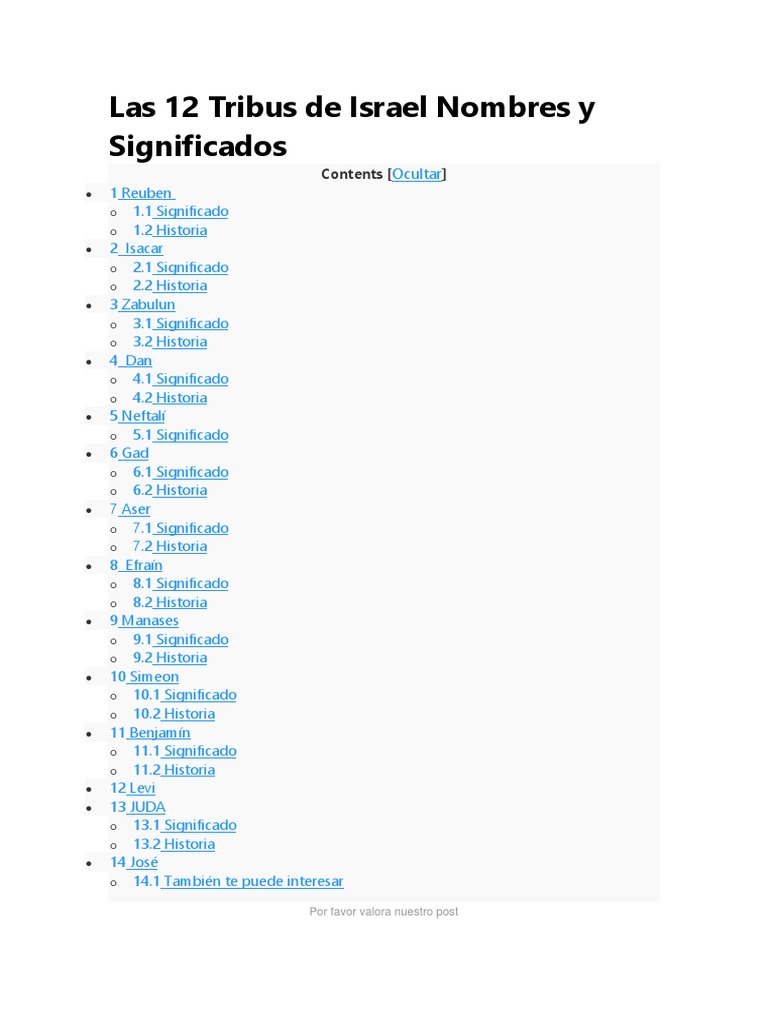 Las 12 Tribus de Israel Nombres y Significados.docx | Jacob | Biblia hebrea