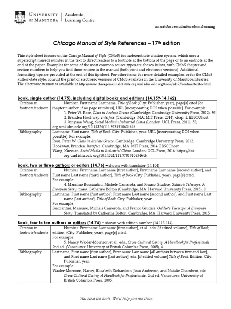 Chicago Manual of Style References - 17: Edition | PDF | Citation ...