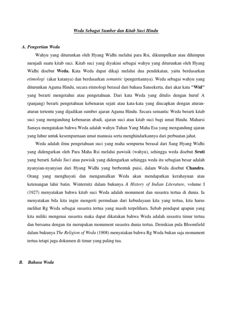 Weda Sebagai Sumber Dan Kitab Suci Hindu | PDF