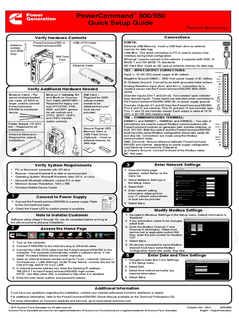 Powercommand 500/550 Quick Setup Guide: Remote Monitoring | PDF | Proxy ...