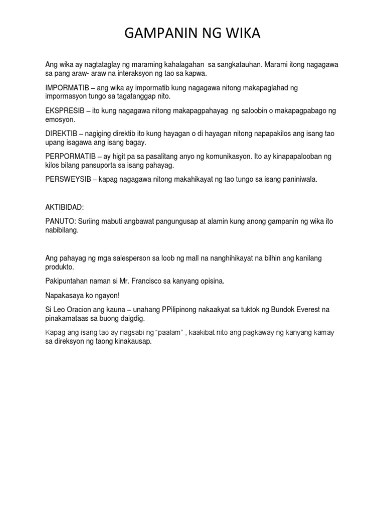 Gampanin Ng Wika