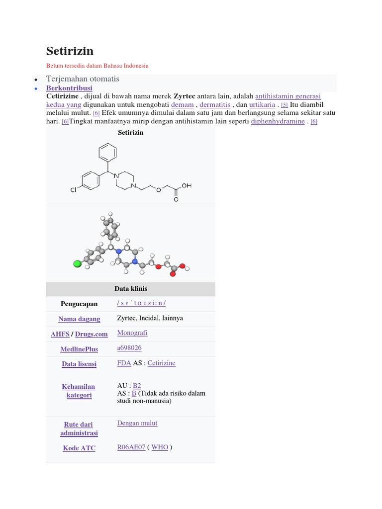 Cetirizine (Wikipedia) | PDF