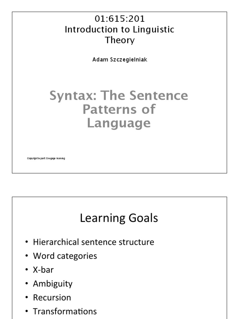 Syntax: The Sentence Patterns of Language: 01:615:201 Introduction To ...
