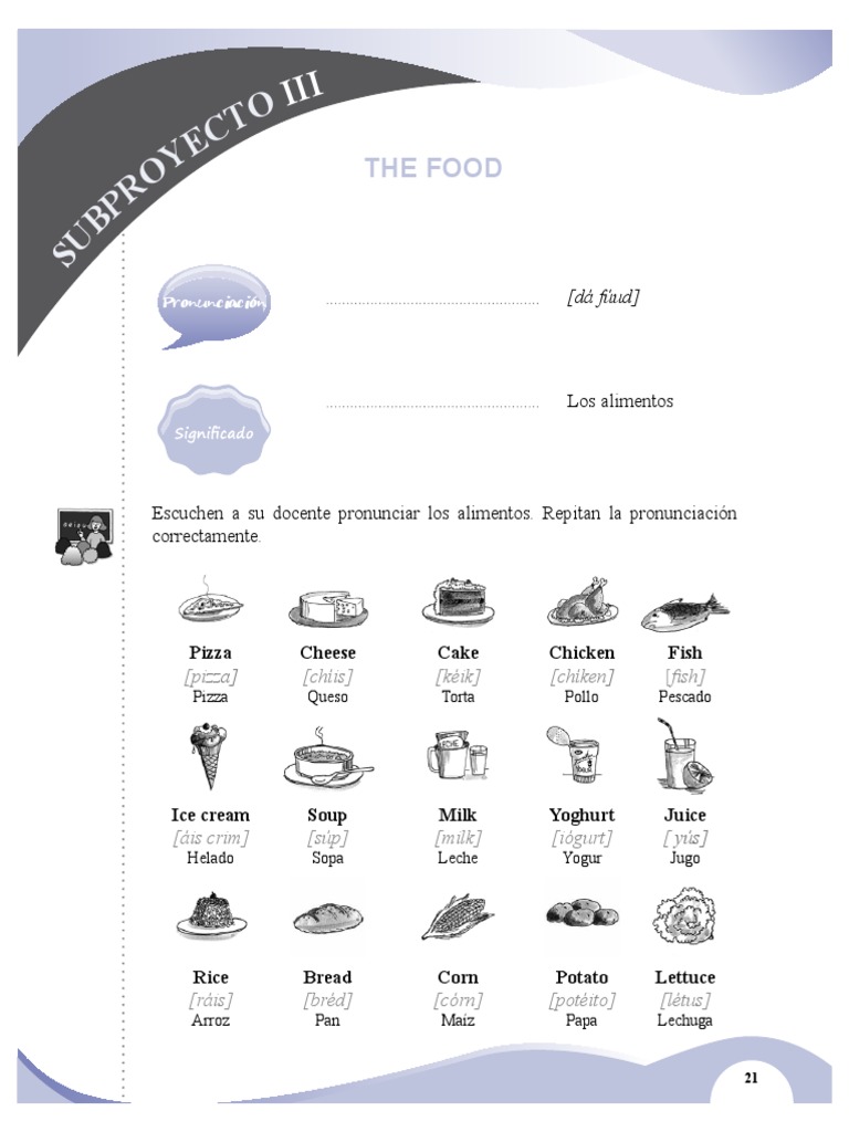 Vocabulario de Comida | PDF | Alimentos | Cocina