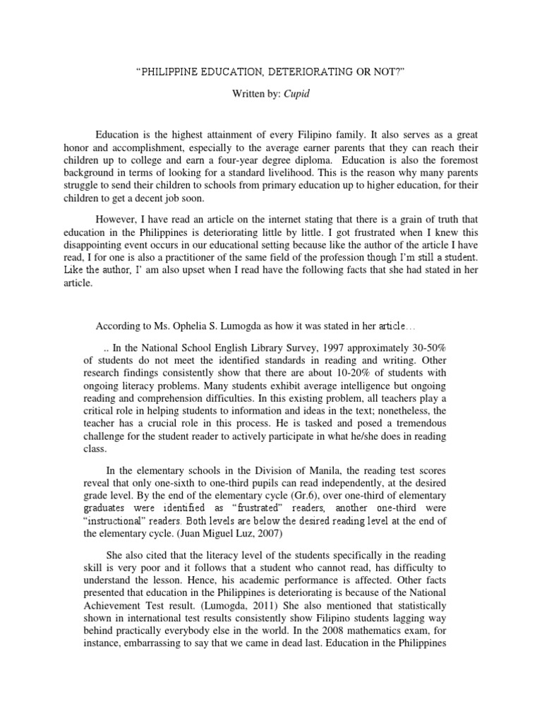 Philippine Education Deteriorating - Edited | PDF | Teachers | Literacy