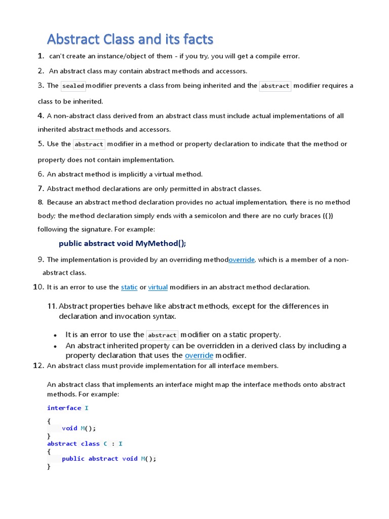 Abstract Class and Its Facts: Public Abstract Void Mymethod | PDF