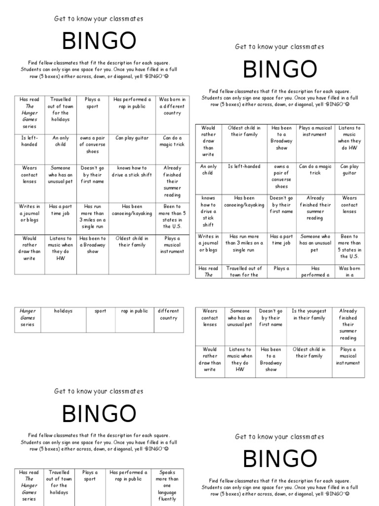 Get To Know Your Classmates Bingo | PDF