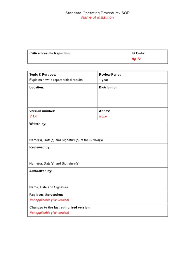 Critical Results Reporting SOP | PDF | Medical Record | Health Economics