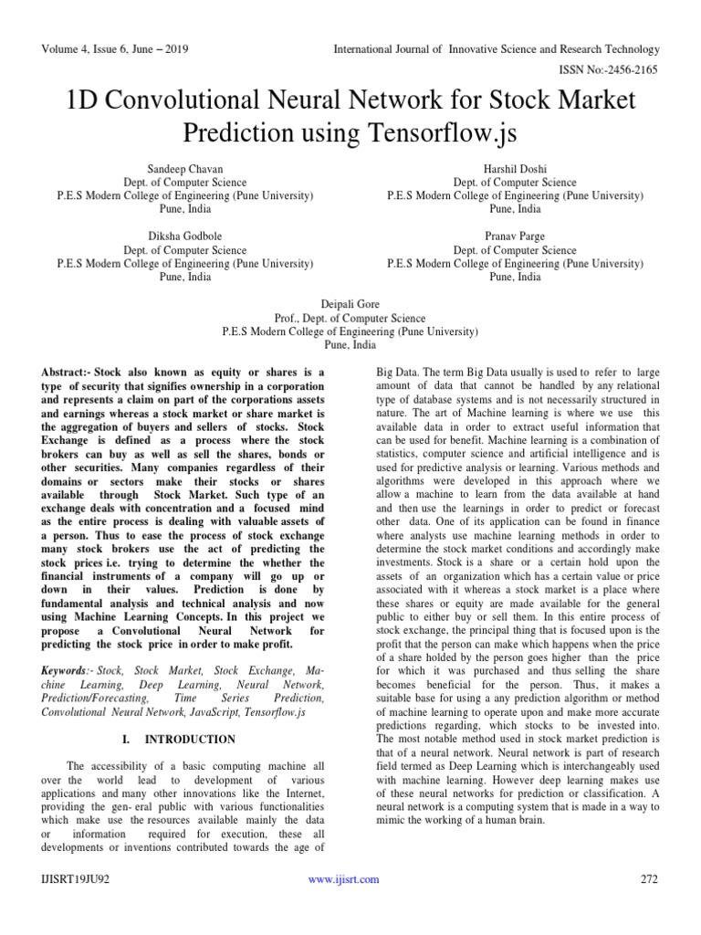 1D Convolutional Neural Network For Stock Market Prediction Using ...