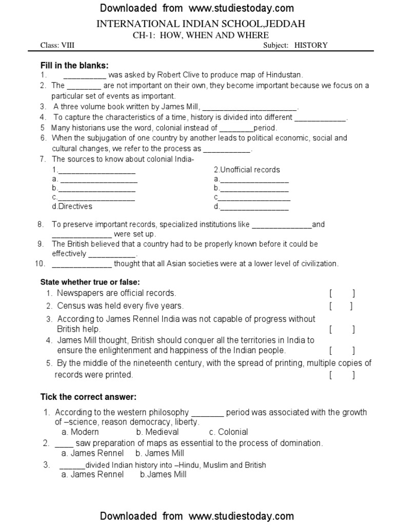 History CH 1 Worksheet PDF | PDF | British Raj | Colonialism