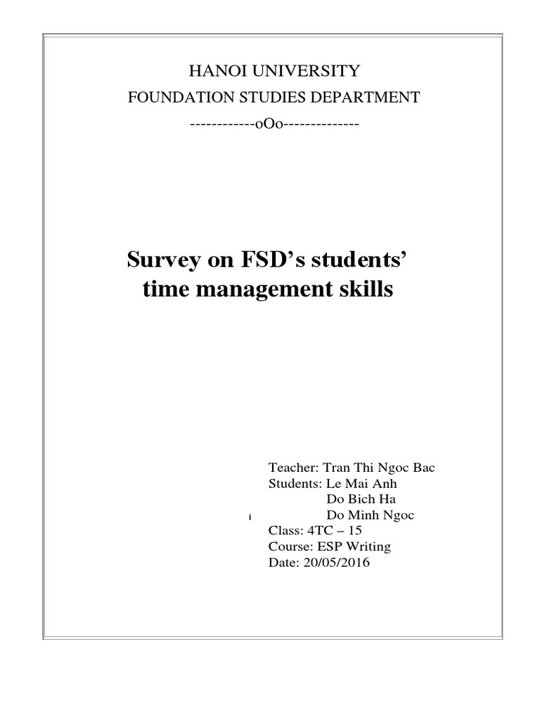 Survey On FSD's Students' Time Management Skills: Hanoi University ...