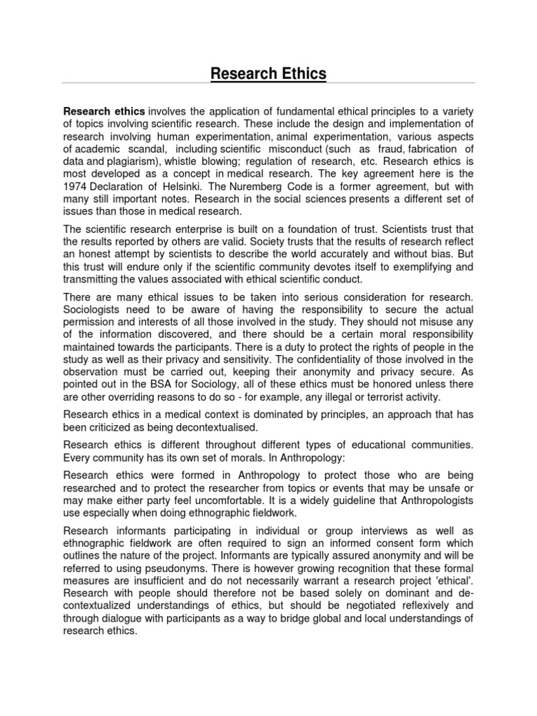 Research Ethics: Research Ethics Involves The Application of ...