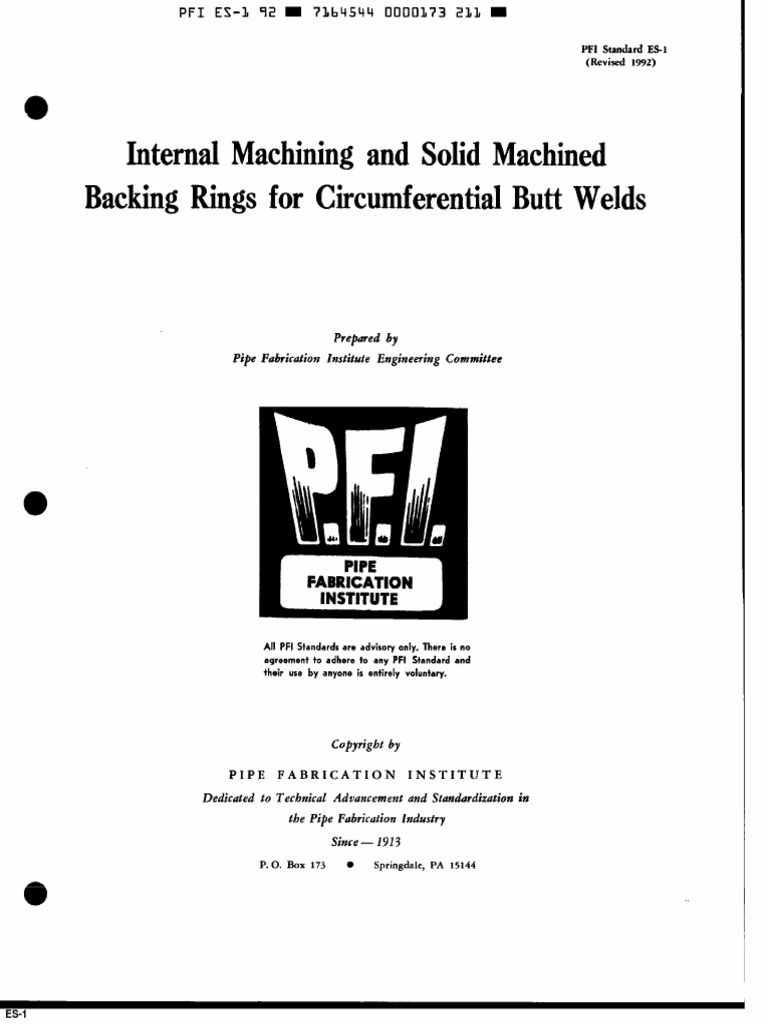 PFI ES-1-1992 Internal Machining and Solid Machined Backing Rings For ...