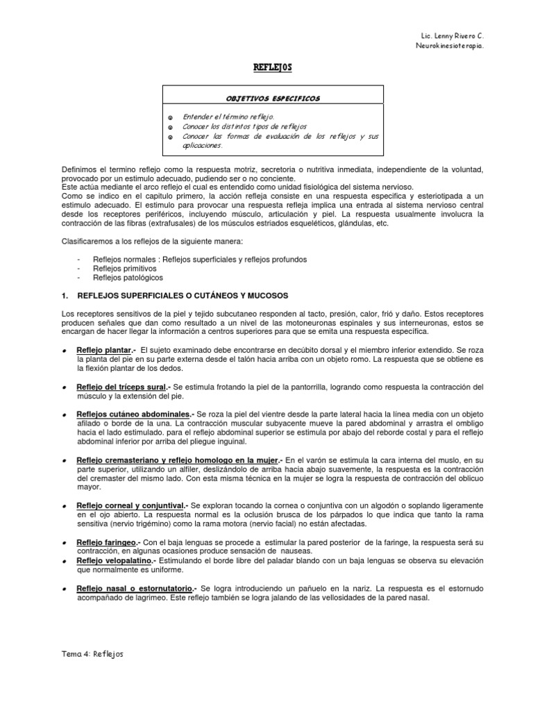 Guía de Reflejos en Neurokinesioterapia | PDF | Pie | Codo