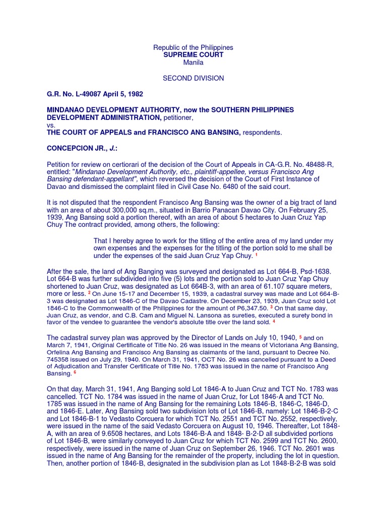 Mindanao Development Authority V CA, 113 SCRA 429 | PDF | Trust Law ...