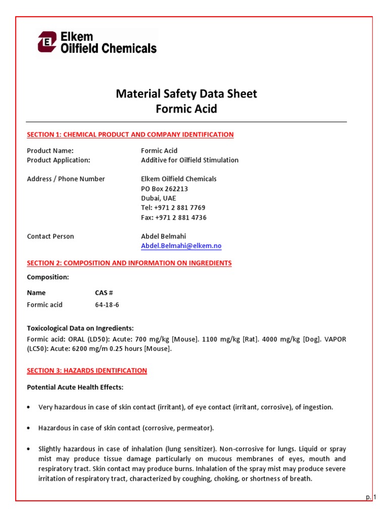 Formic Acid MSDS | PDF | Toxicity | Fires