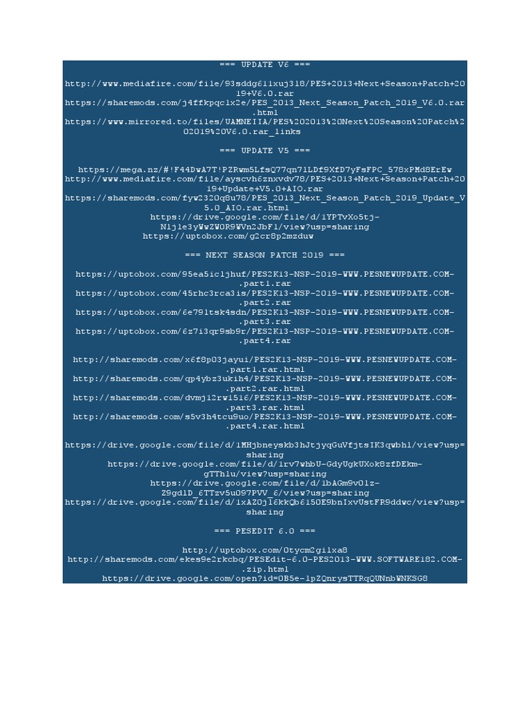 PES 2013 Next Season Patch V6.0 Download | PDF | Technology & Engineering