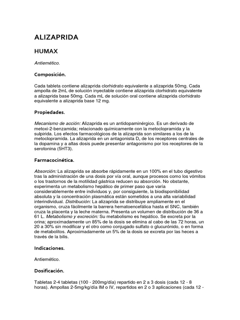 Alizaprida: Dosis y Efectos Secundarios | PDF | Ciencias farmacéuticas ...