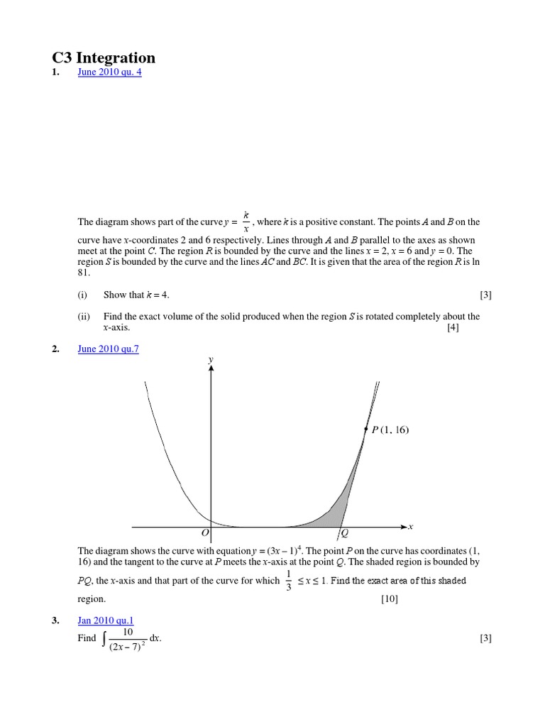 C3 Integration PDF | PDF | Cartesian Coordinate System | Integral