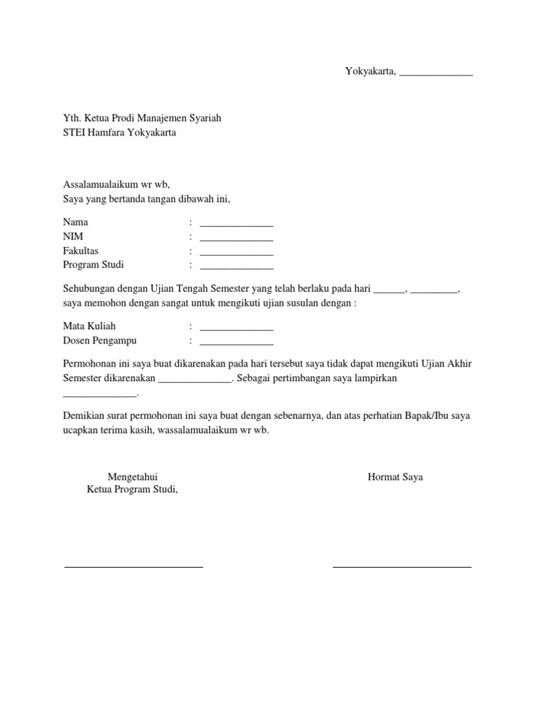 Surat Izin Tidak Mengikuti UAS | PDF