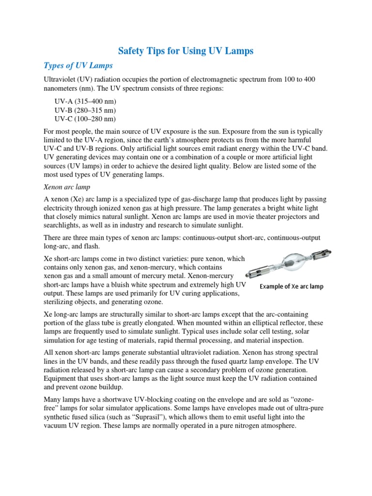 UV Lamps Safety Tips | PDF | Ultraviolet | Incandescent Light Bulb