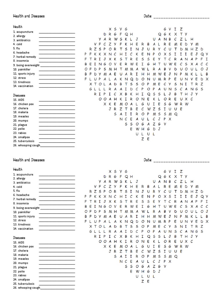Health and Diseases - Wordsearch | PDF | Self-Improvement | Science ...