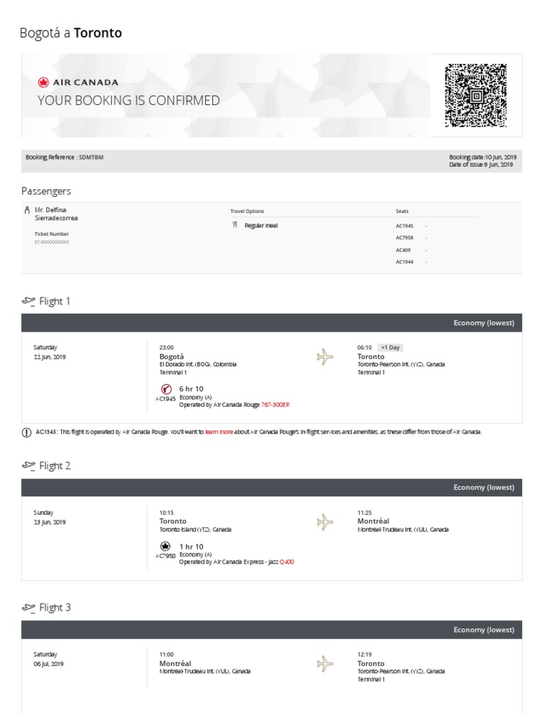 Air Canada - Booking Details | PDF | Baggage | Airlines