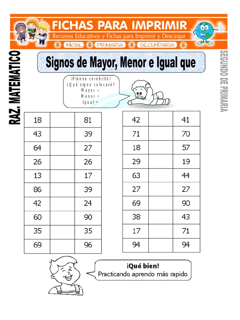 Signos de comparación para primer grado | PDF